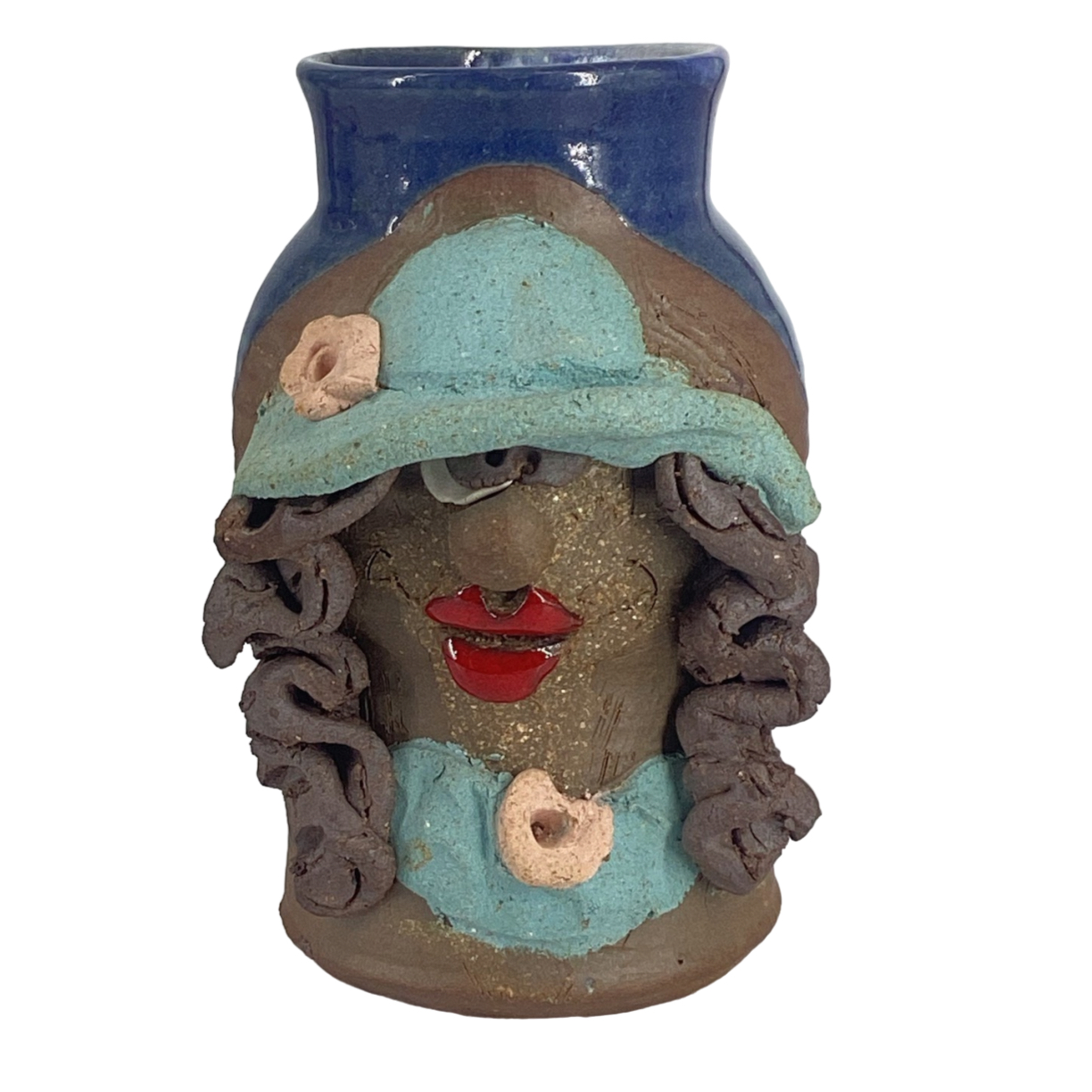Handmade Pottery Ugly Funny Face Woman In Hat Mug Folk Art Pencil ...