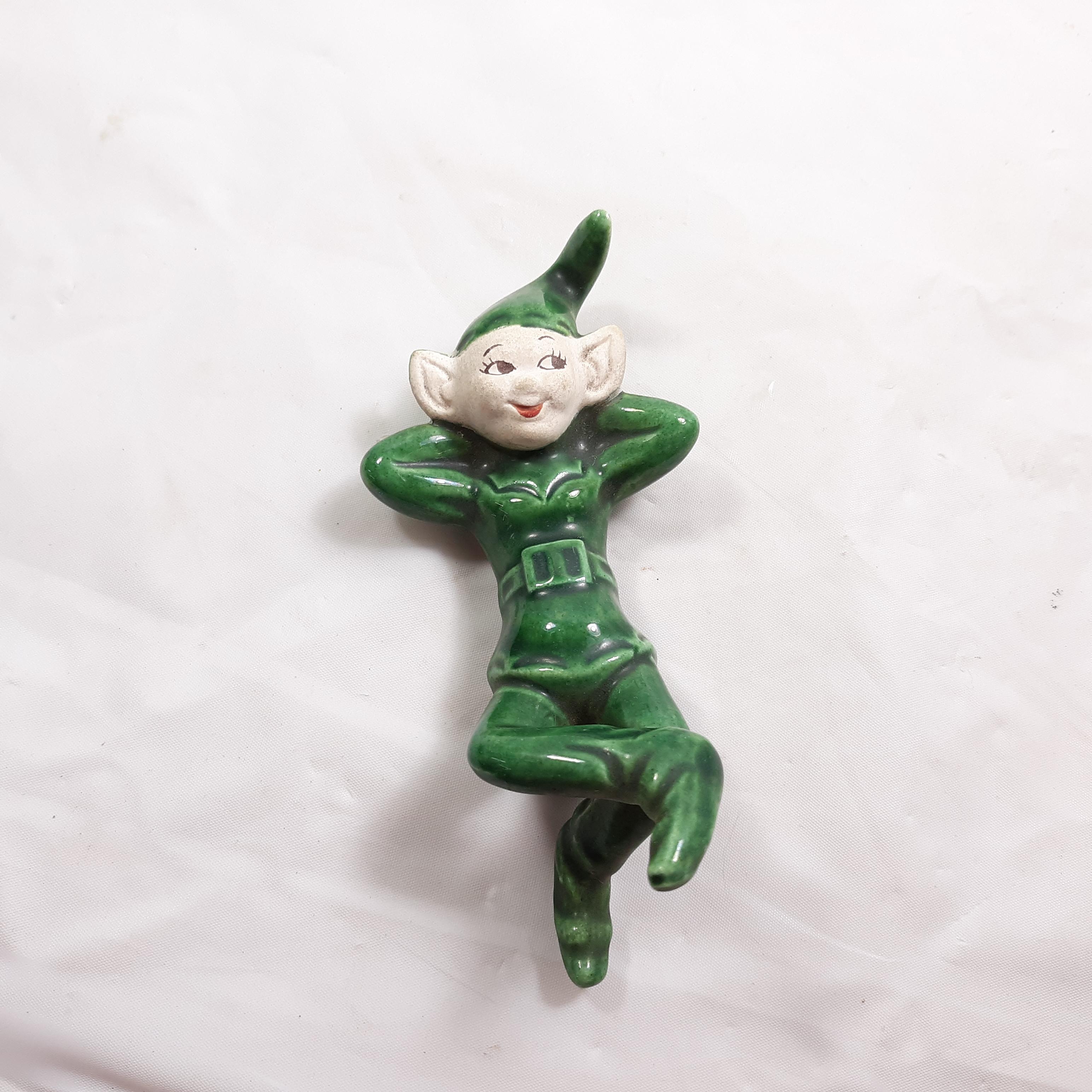 Vintage Treasure Craft Ceramic Pixie Elf Sprite Green MCM Christmas ...