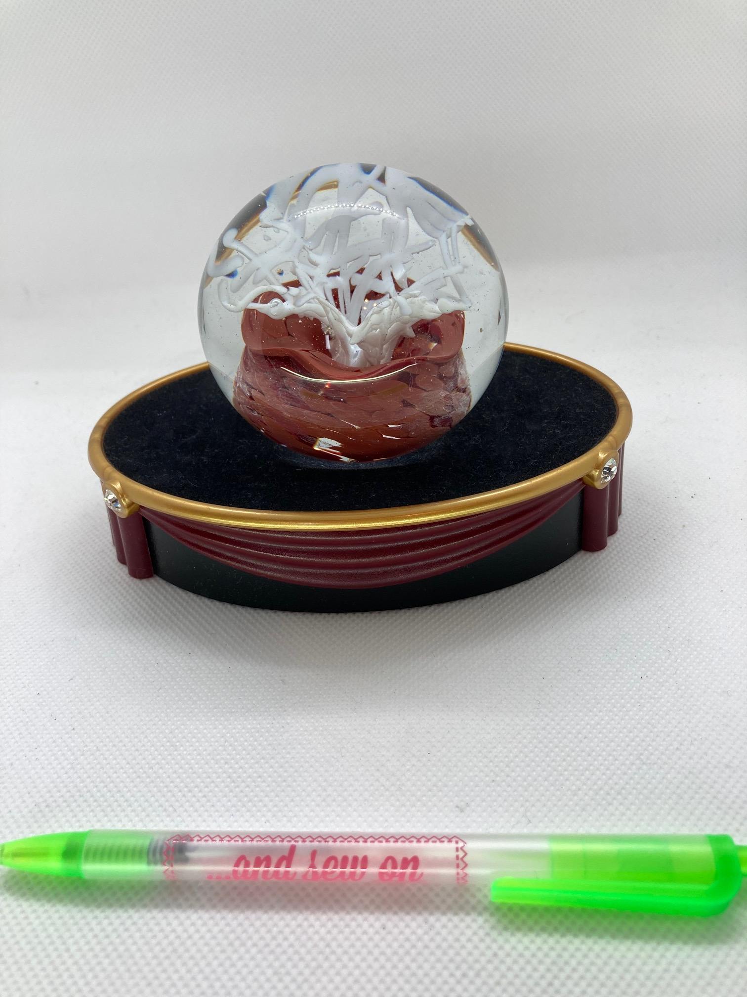 Red and White paperweight Signed Wilkerson