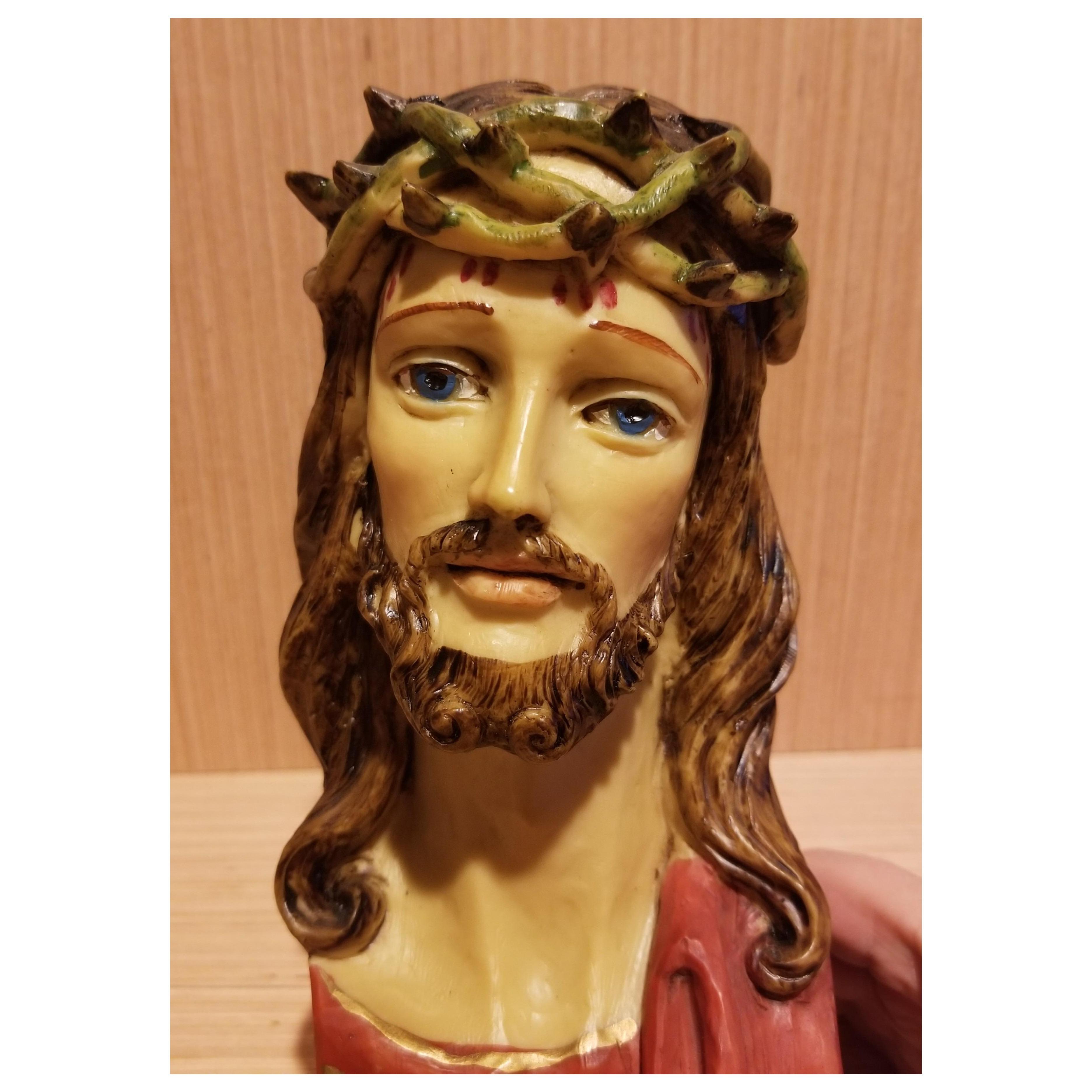 Heavy Resin Statue Bust 8.25" Jesus Christ Bleeding Crown of Thorns ...