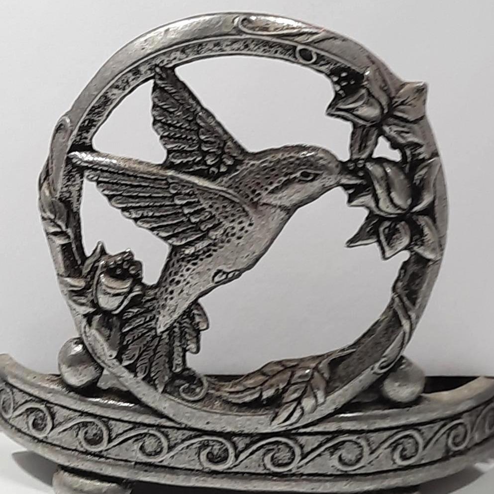 Vintage Hummingbird Cast Pewter Signed Carson Holder Vintage 2000