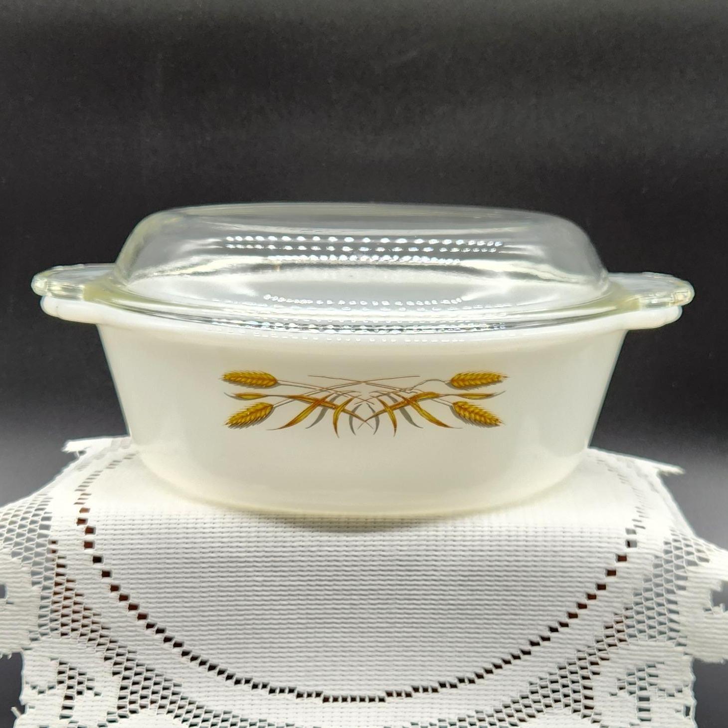 Vintage Fire King Wheat Pattern Glass Refrigerator Dish with Lid 1.5 qts