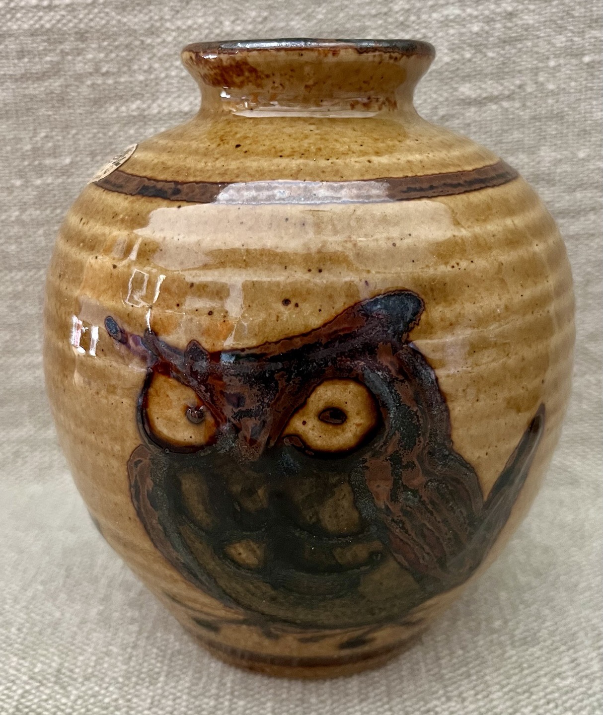 Vintage Squat Round Pottery Glaze with Owl Image Pottery MCM Kitschy ...
