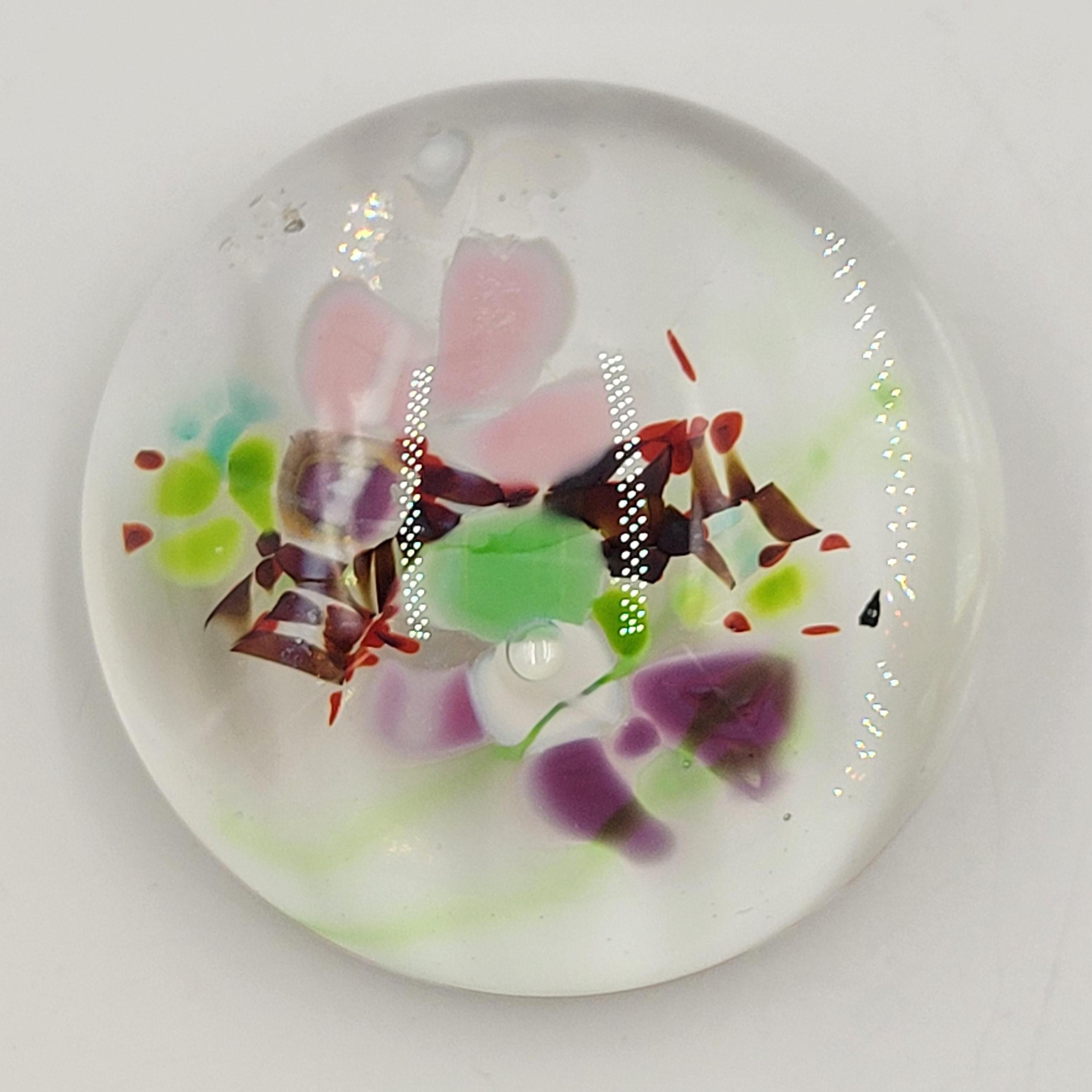 Vintage Shari Brush Art Glass Low Domed Paperweight With Abstract ...