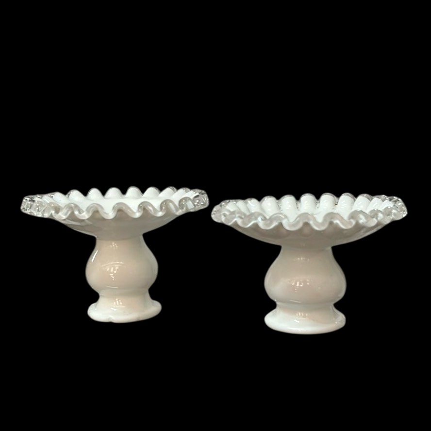 Vintage Fenton Candlesticks Silver Crest White Milk Glass w/Clear ...