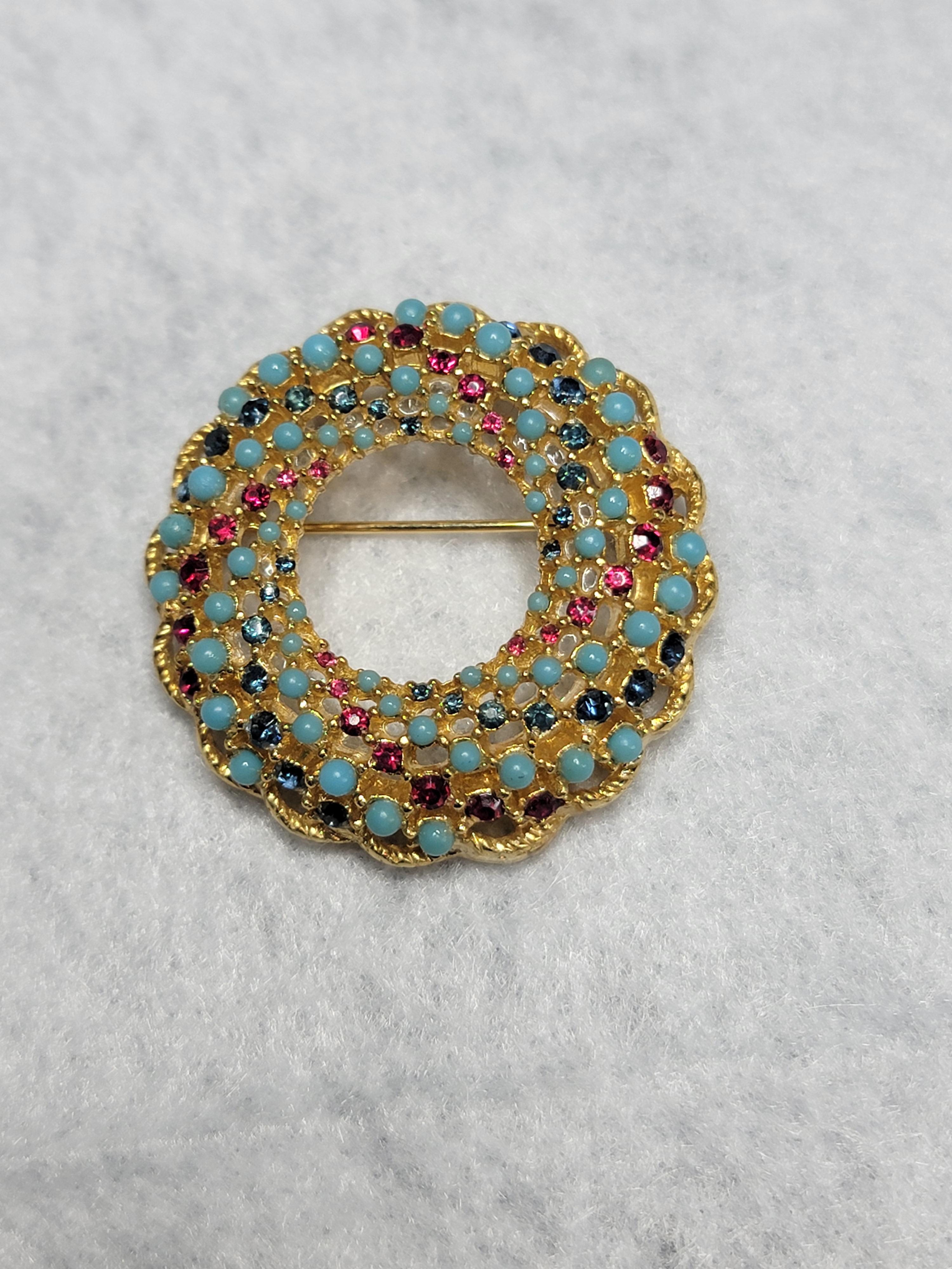 Vintage Multicolor Brooch Marked Sarah Coventry