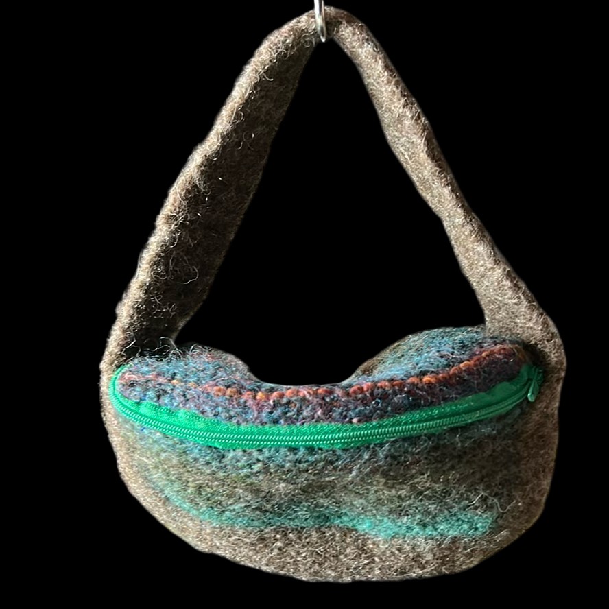 Handmade In Alaska Knitted Small Purse: 8”x 2” x 8”