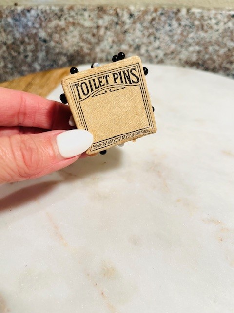 Antique Toilet Pins with Black and White Stick Pins Vintage Pin Cube