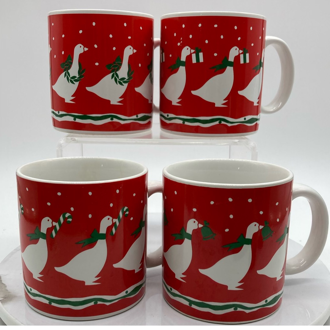 Cottage Core Christmas Goose Coffee Mug Set Of 4