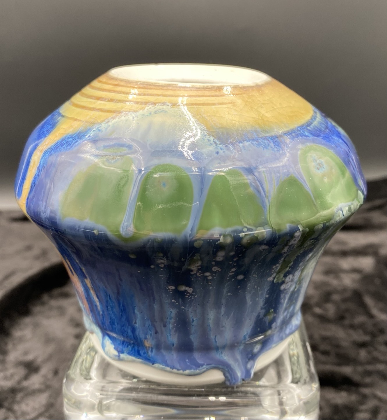 Vintage Phil Mayhew Studio Art Pottery Vase, Blue/Green Drip Glaze, Signed