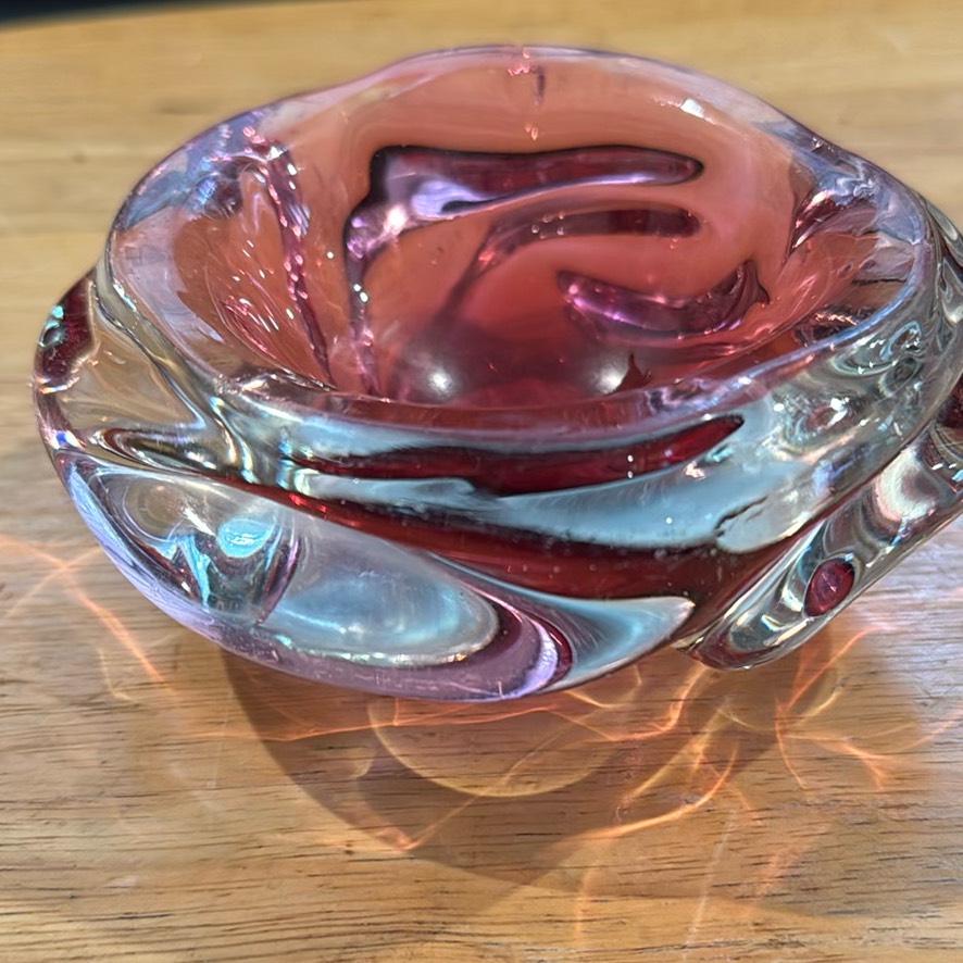 MCM Art Glass Rose Trinket Dish