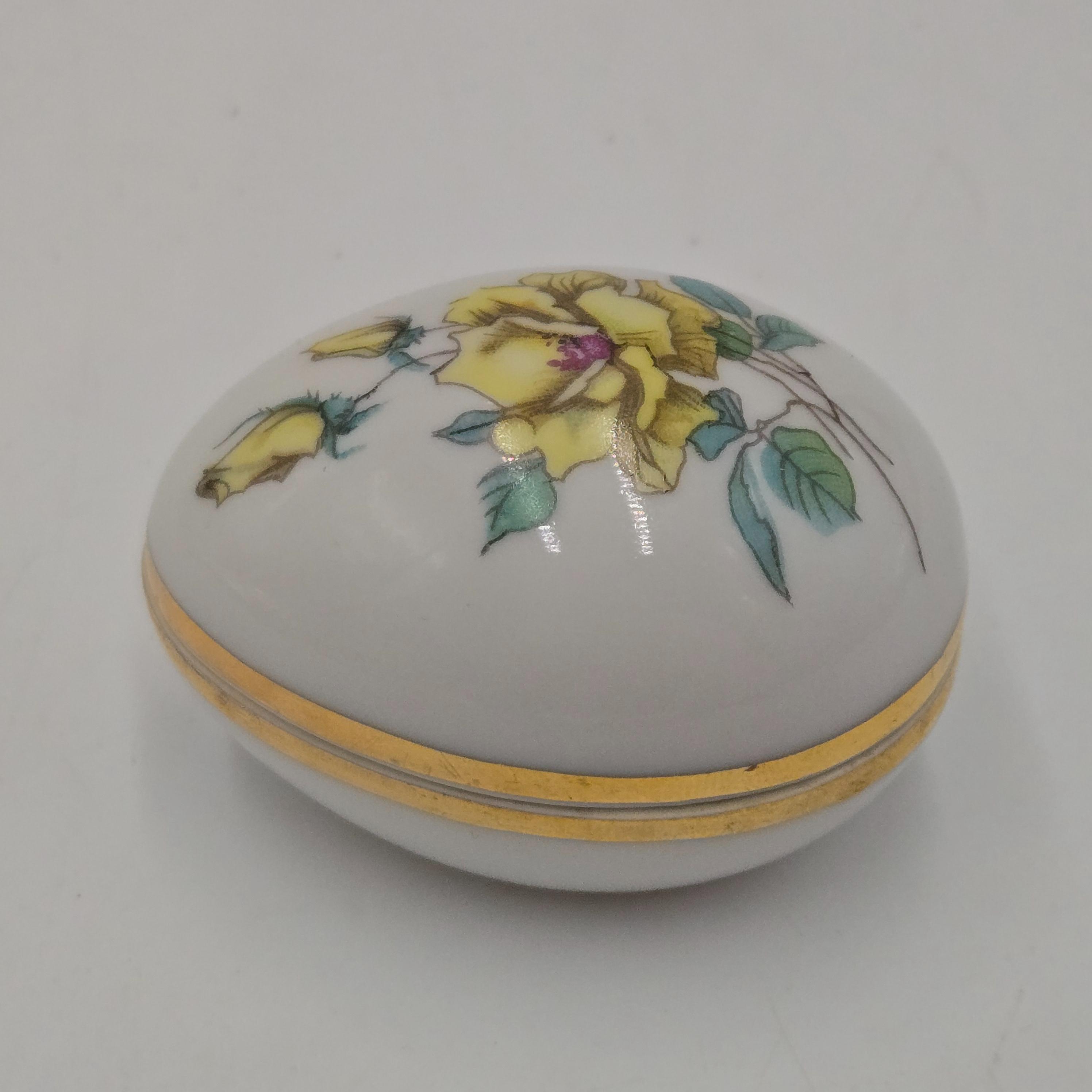 Vintage Limoges France Yellow Rose Porcelain Oval Egg Jewelry Trinket ...