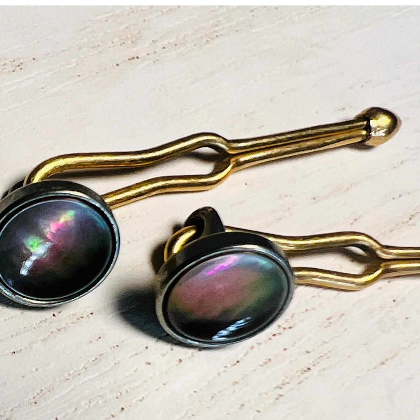 Vtg Krementz Abalone 14K Gold Overlay Cufflink Tuxedo Stud Collar Pins ...