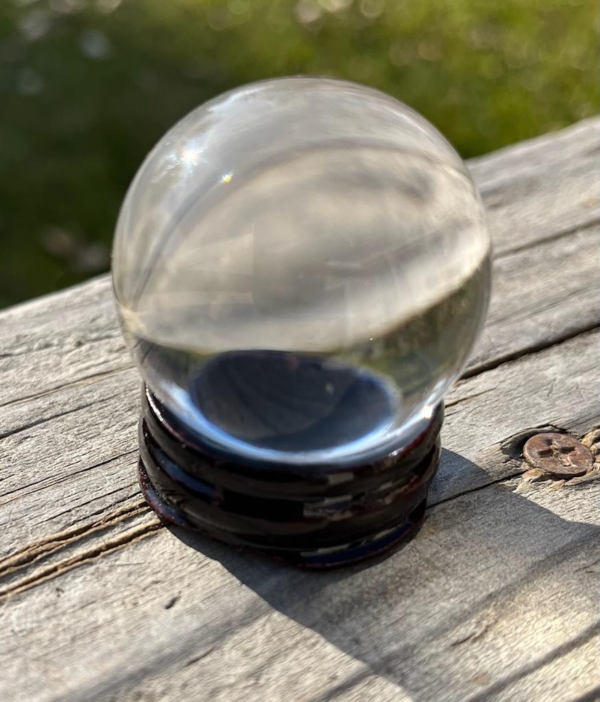Clear Glass Sphere Orb Ball with Wood Stand