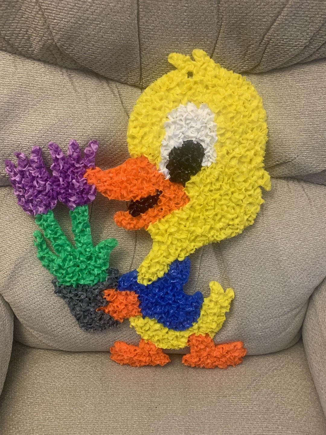 Vintage Melted Popcorn Duck With Easter Flower