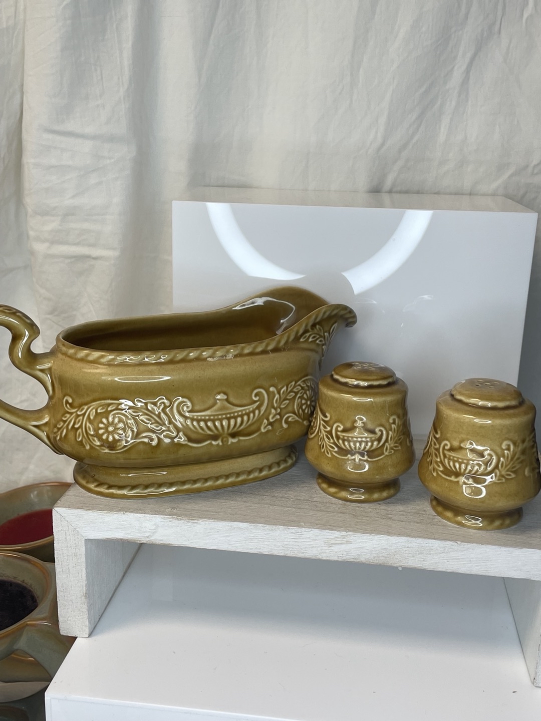 Regency Ironstone Canonsburg Pottery GRAVY BOAT And Salt & Pepper Shakers