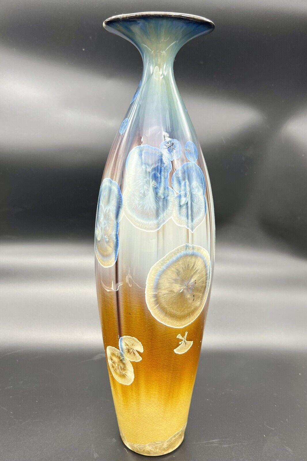 Tall Bill Campbell Crystalline Vase 16" Flambeaux Drip Glaze Studio Art ...