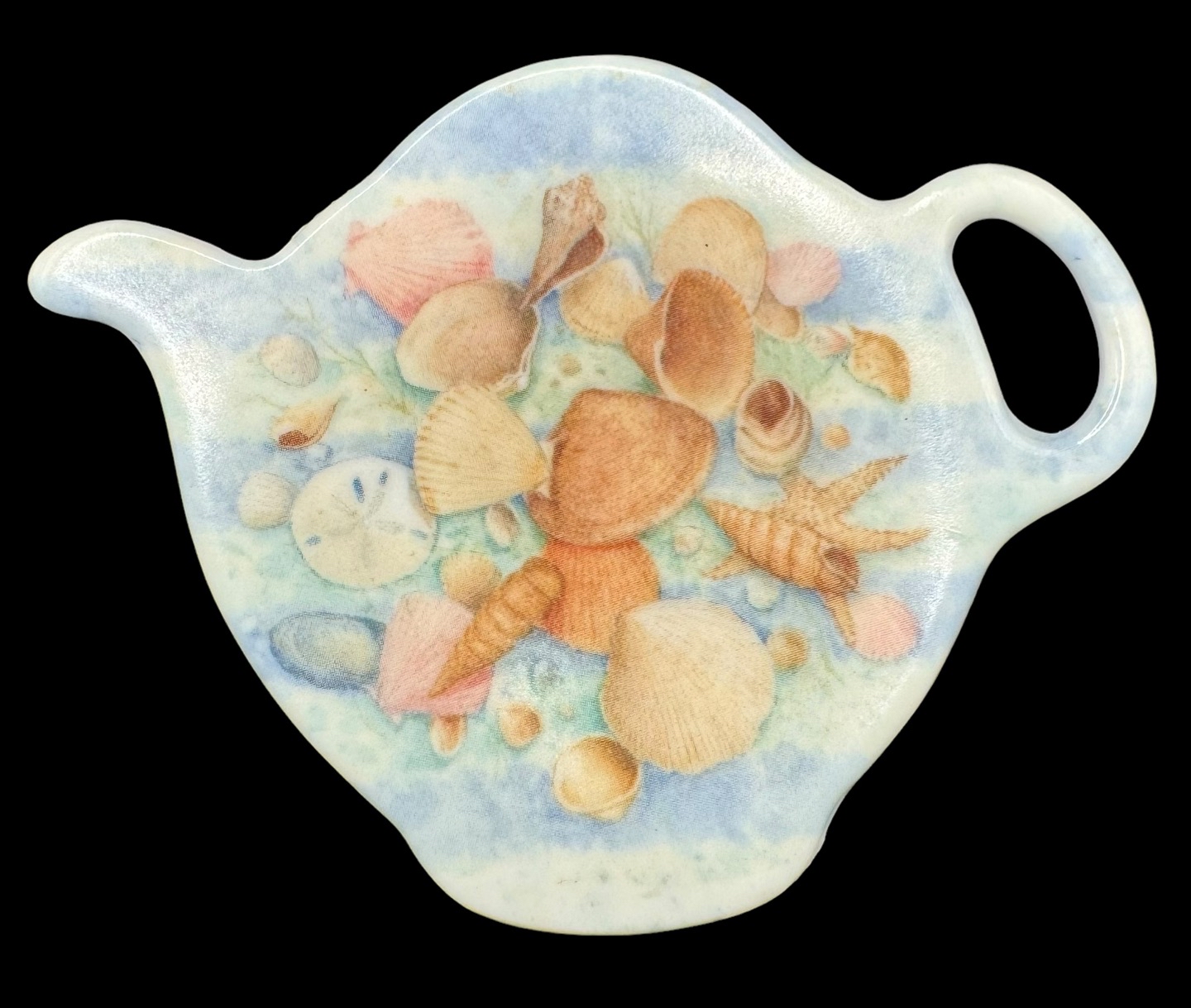 Melamine Teapot Shaped Tea Bag Tidy Holder Beach Ocean Seashells Made ...