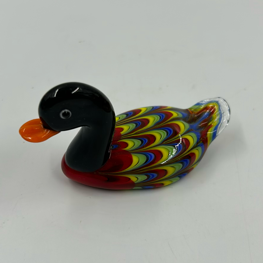 Small Colorful Blown Glass Duck Paperweight Figurine