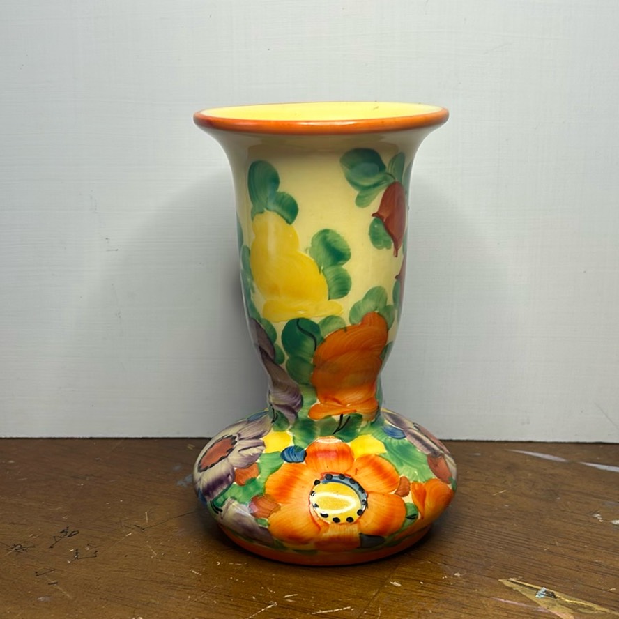 Czechoslovakia Hand Painted Art Pottery Vase 5” Bright Multi Color Flowers