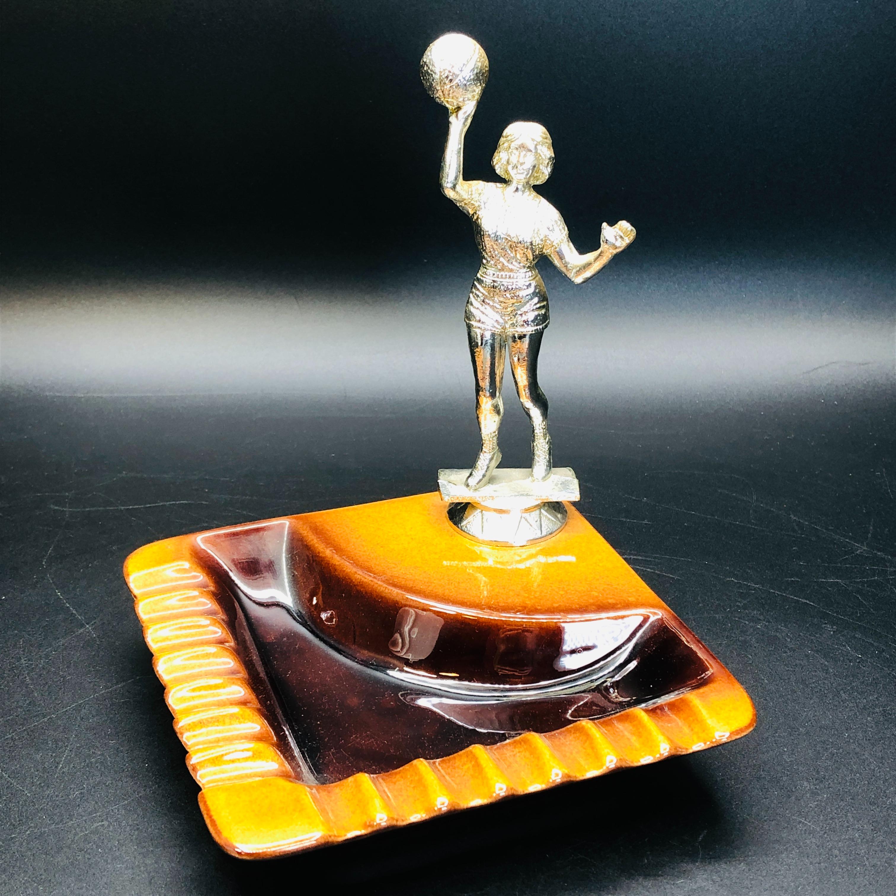 60s Beauce Ceramic Brown Tan Glaze Lady Basketball Athlete Trophy ...