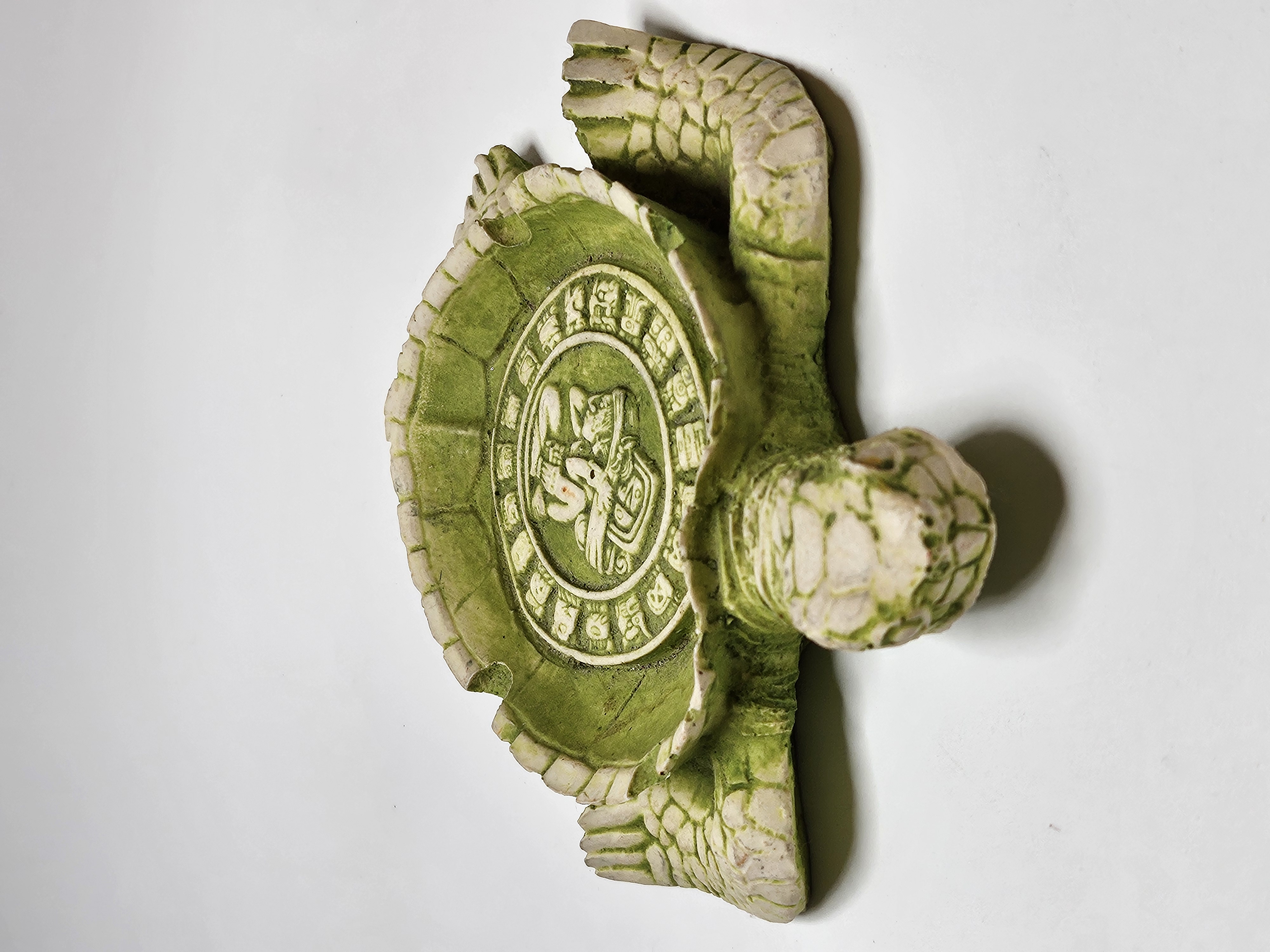 Sea Turtle Carved Ash Tray Trinket Coin Dish Green White Mayan Zodiac
