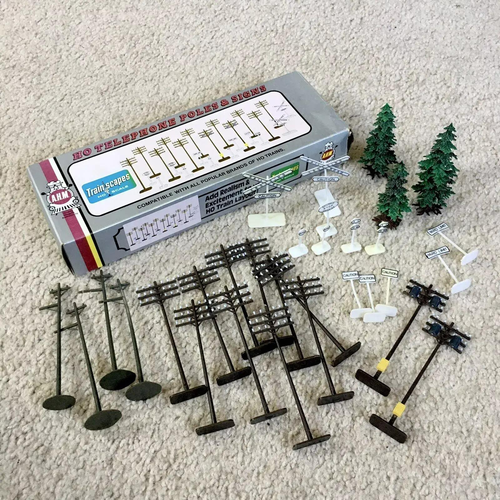Vintage A.H.M. HO Scale TELEPHONE POLES & SIGNS Model RR Kit #PE907 ...