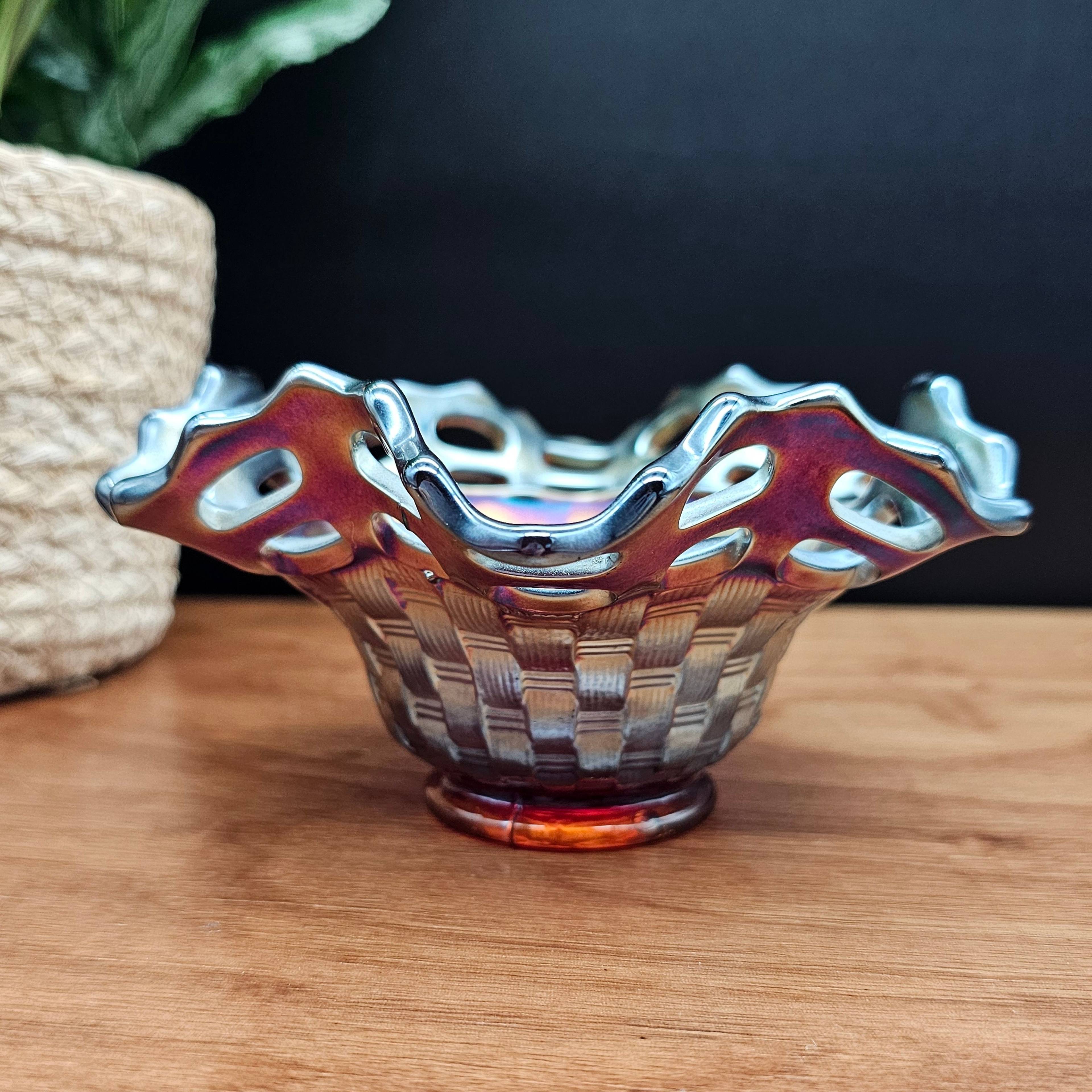 Carnival Glass Basket Weave Bowl