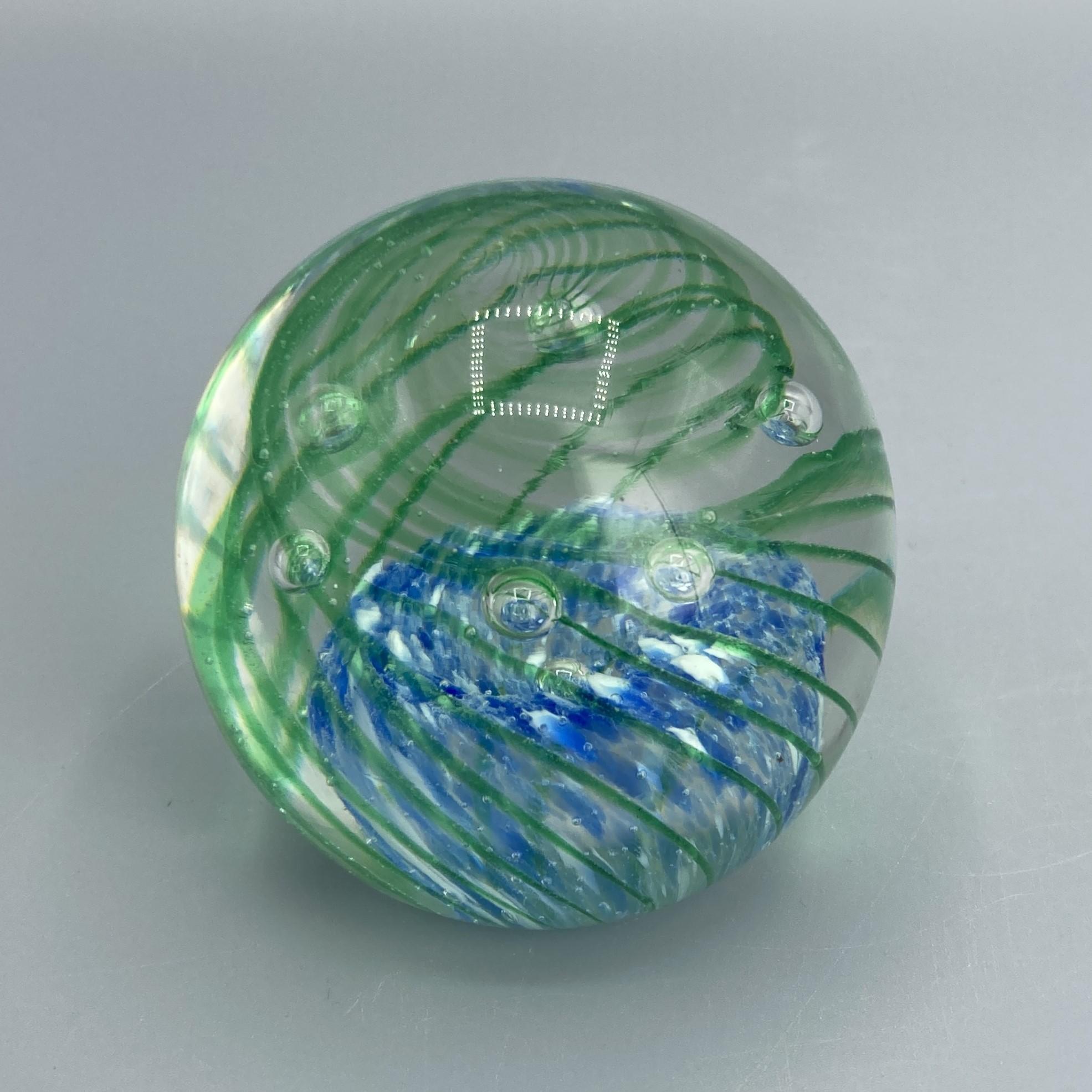 K's Collection Glass Green Swirl Paperweight with Blue & Controlled ...