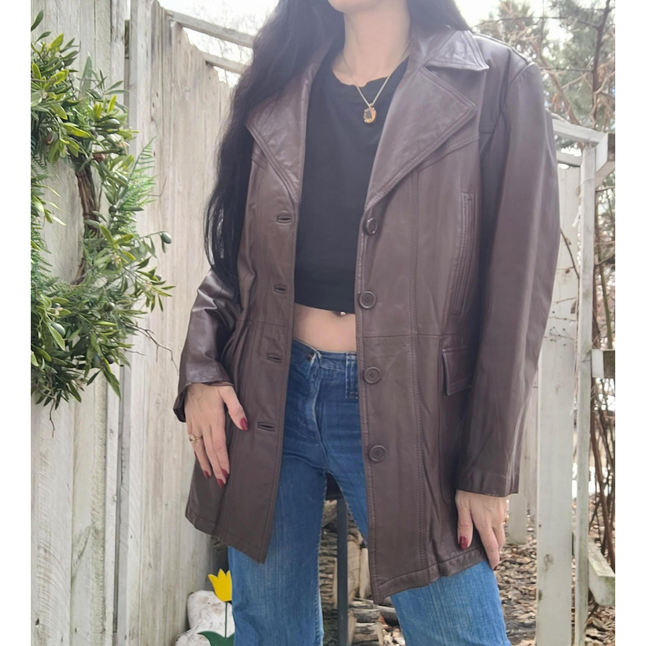 Vintage 70s Sears Leather Shop Men's Brown Leather Lined Jacket Coat Size 40R