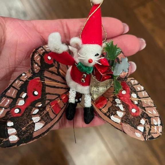 VTG Cone Mouse Riding a Butterfly Christmas Ornament - Made in Japan