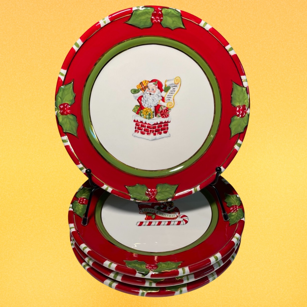 Set of 4 Christopher Radko Christmas Home For The Holidays Medium Plates 9"