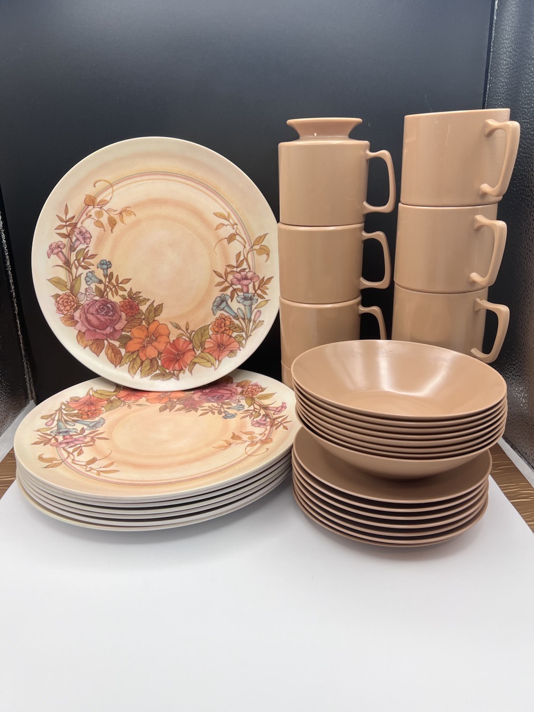 #1084B Vintage Set Of Brookpark Melmac/Melamine Dishes, Windsor Floral ...