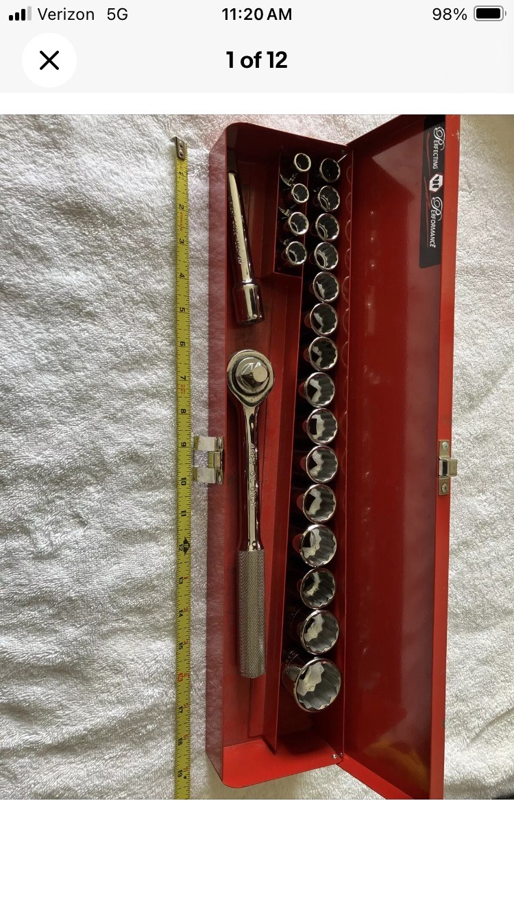 Wright 1/2” 12 Point Socket Set, Ratchet And Metal Box