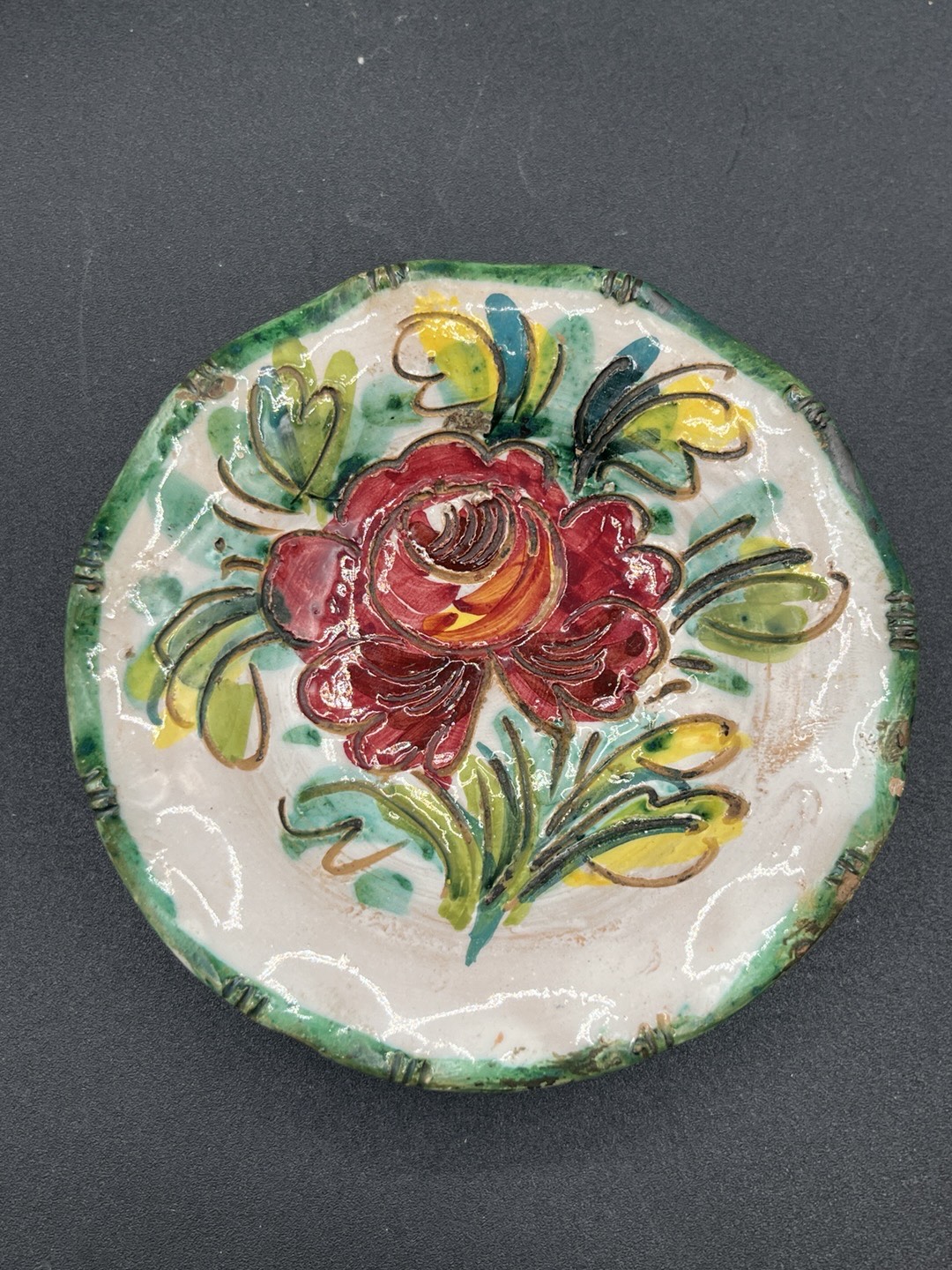 Florence Italy Ruffle Pottery Hand Painted And Etched Rose Ruffled ...
