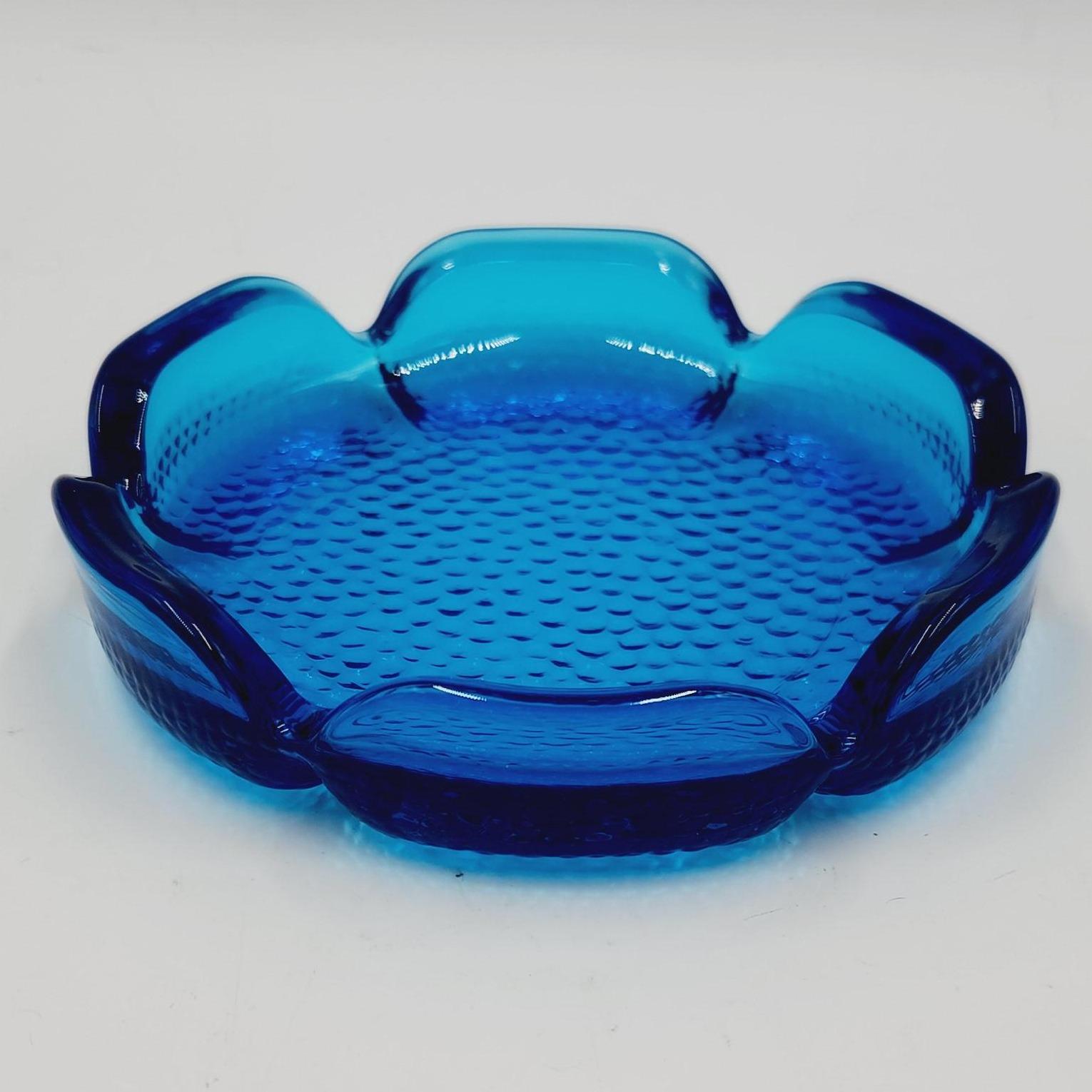 Vintage 1960's Blenko Blue Textured Glass Ashtray - Blue Lotus Shaped ...