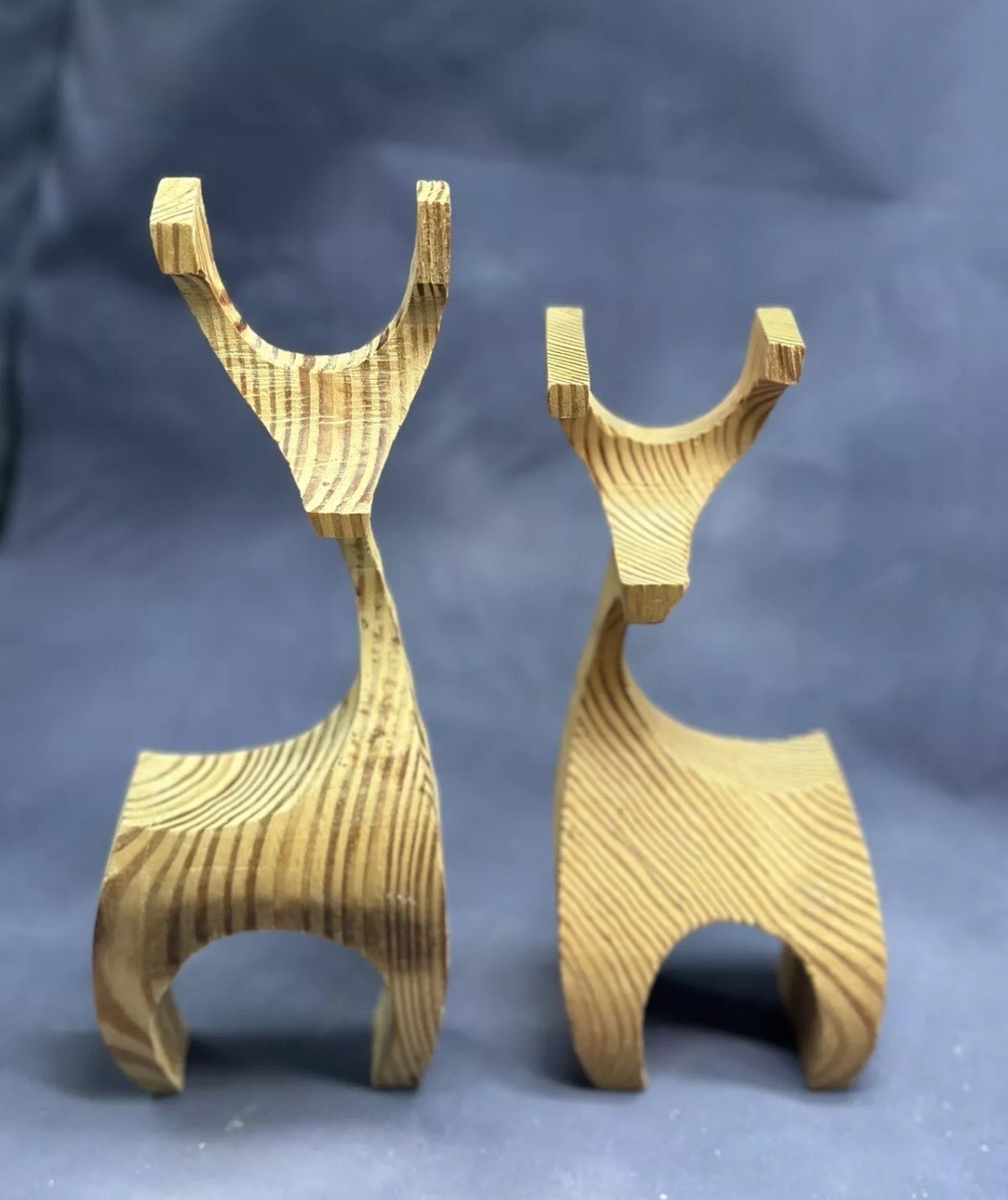 Mid Century Danish Deer Wooden Reindeer Deer Pair Figurines Wood Santa