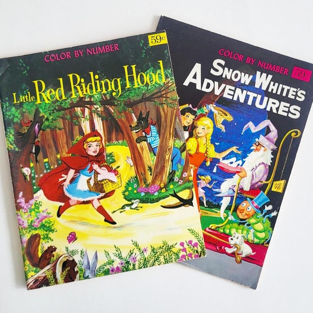 Vintage 1960s Nursery Rhyme Color By Number Coloring Book Pair