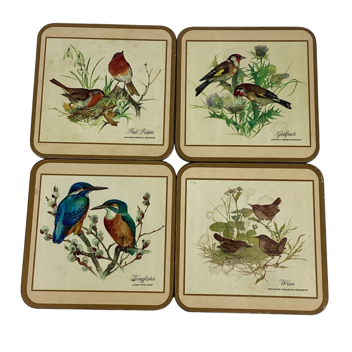 Set of 4 Vintage Pimpernel Bird Coasters Robin Wren Kingfisher Goldfinch