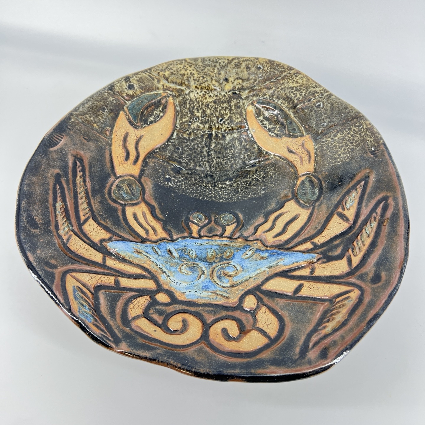 Studio Pottery Blue Crab Bowl Signed