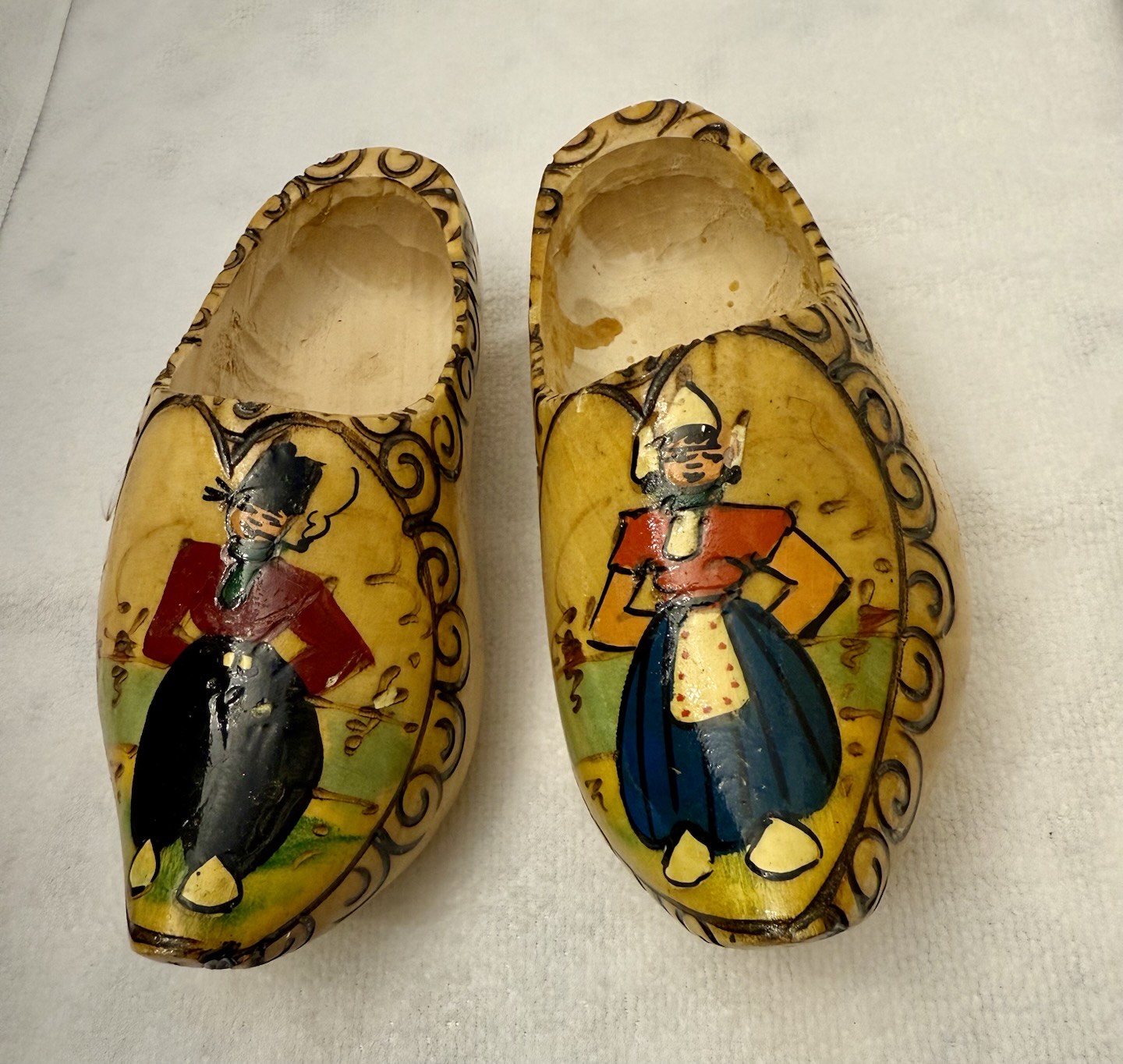 Hand-Painted Miniature Wooden Clogs Folk Art Design from Holland